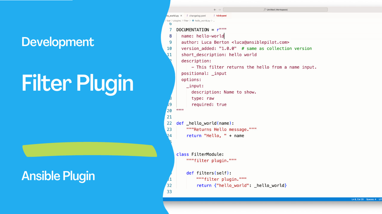 Custom hello-world Ansible Filter Plugin